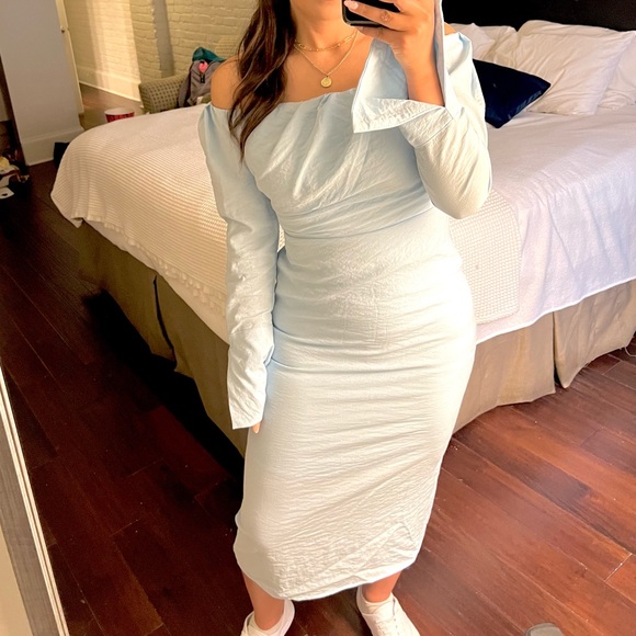 Future Collective | Dresses | Off The Shoulder Long Sleeve Midi Dress ...